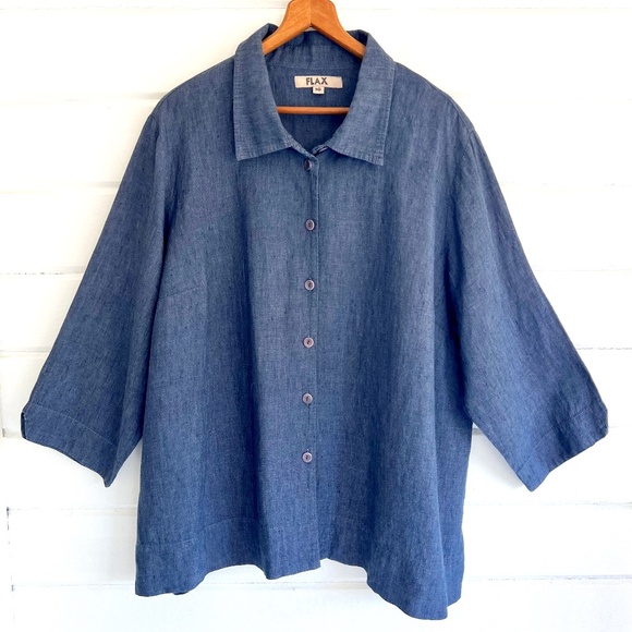 Flax | Tops | Flax 0 Linen Button Tunic Top With 34 Sleeves In Blue 1g ...